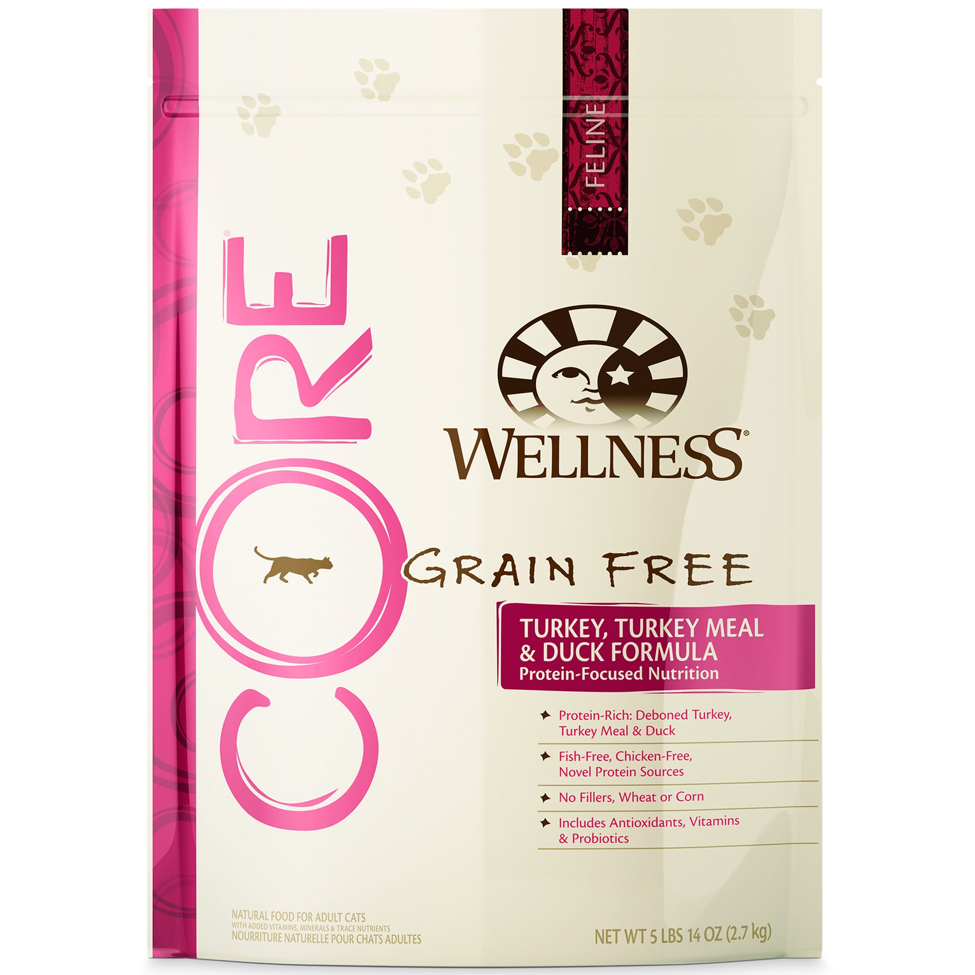 Wellness CORE Natural Grain Free Turkey & Turkey Meal & Duck Dry Cat ...