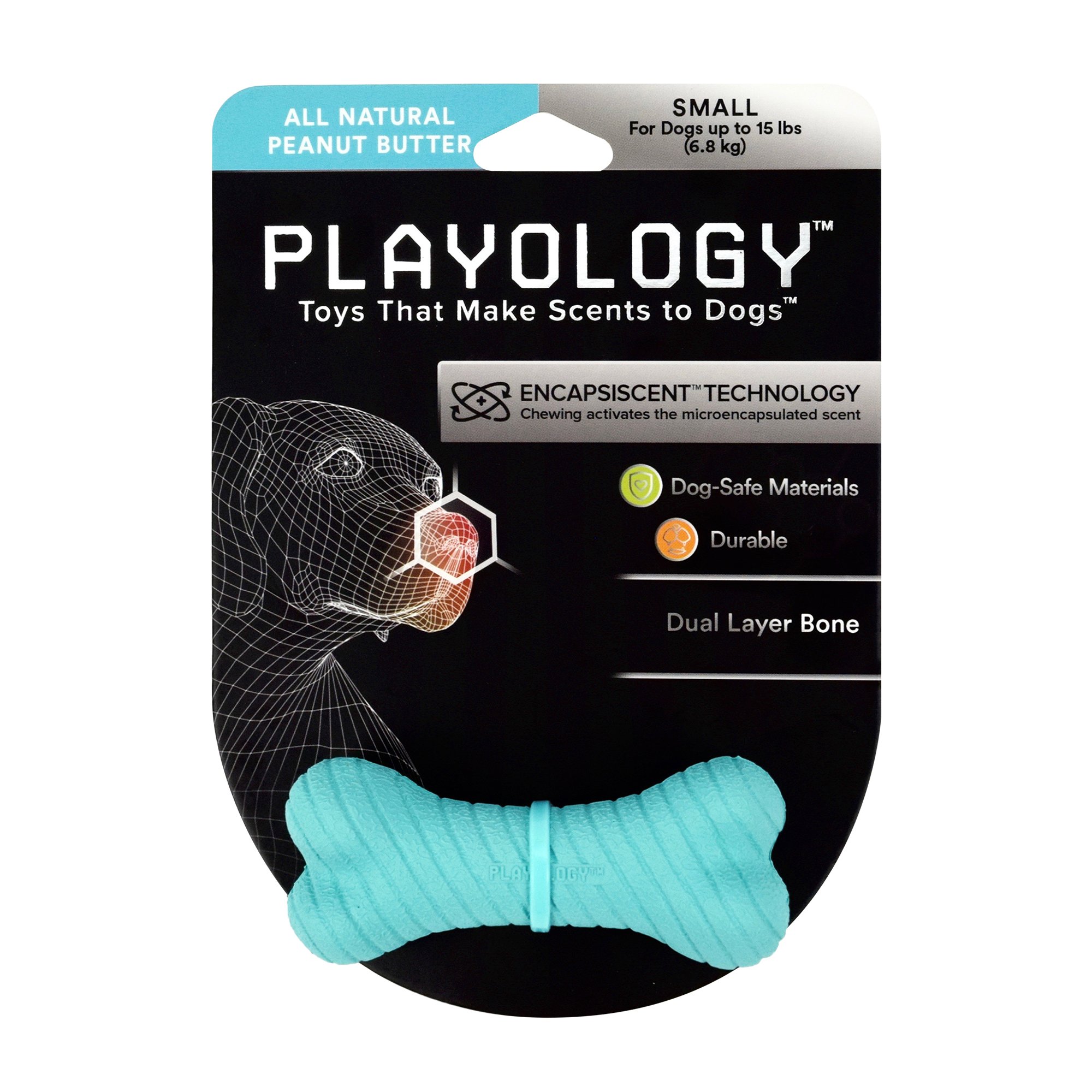 Playology Dual Layer Bone Dog Toy Peanut Butter Scent, Small | Petco