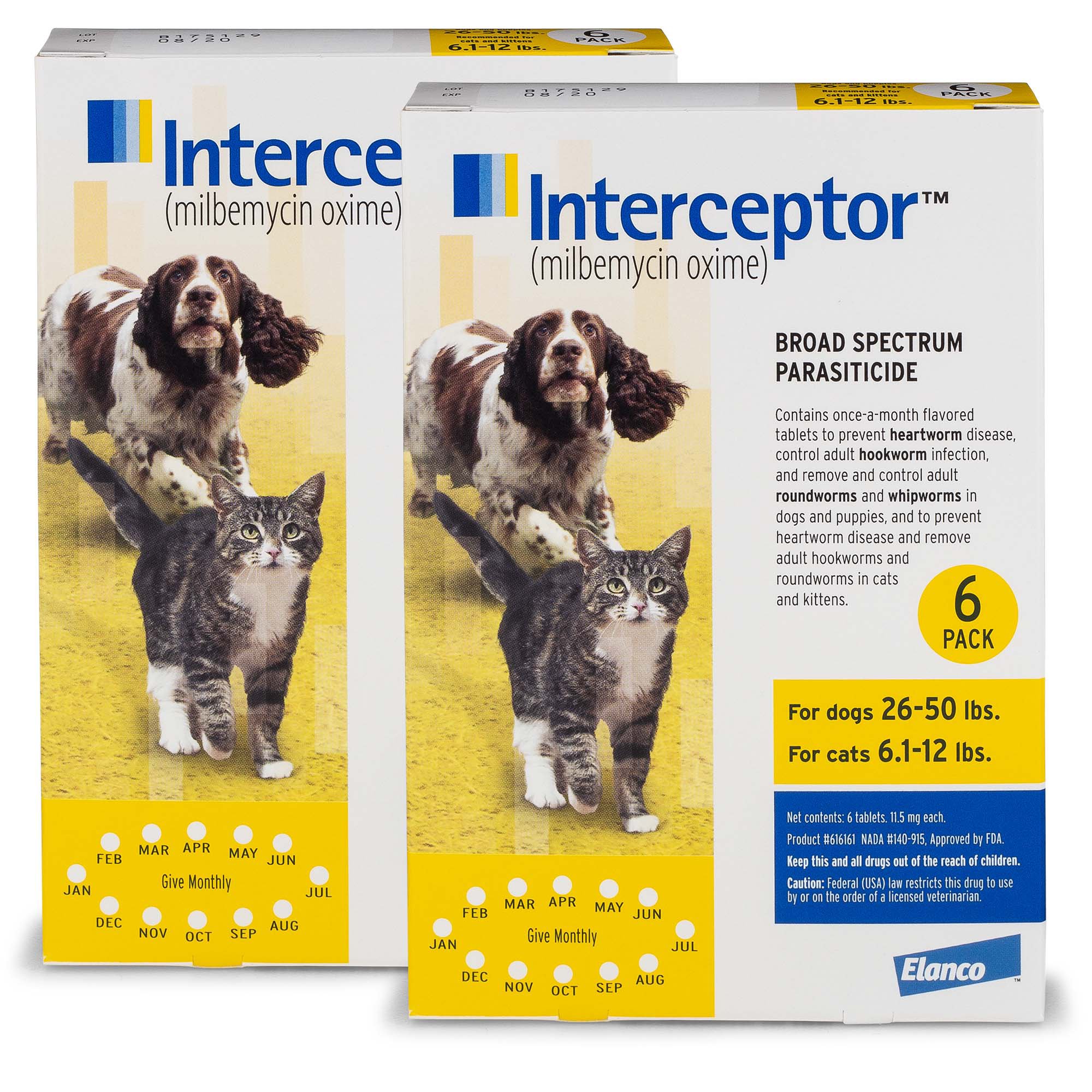 Interceptor Flavor Tabs for Dogs 26 to 50 lbs. and Cats 6.1 to 12 lbs ...